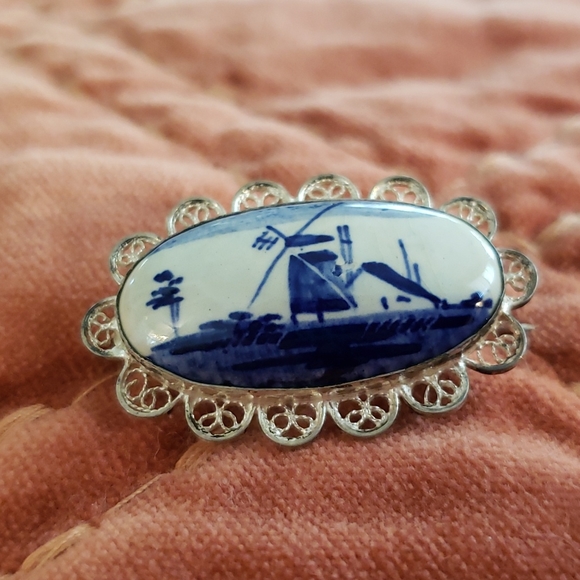 Jewelry | Vintageartandcraft Delft Blue 835 Silver Brooch Mid Century ...